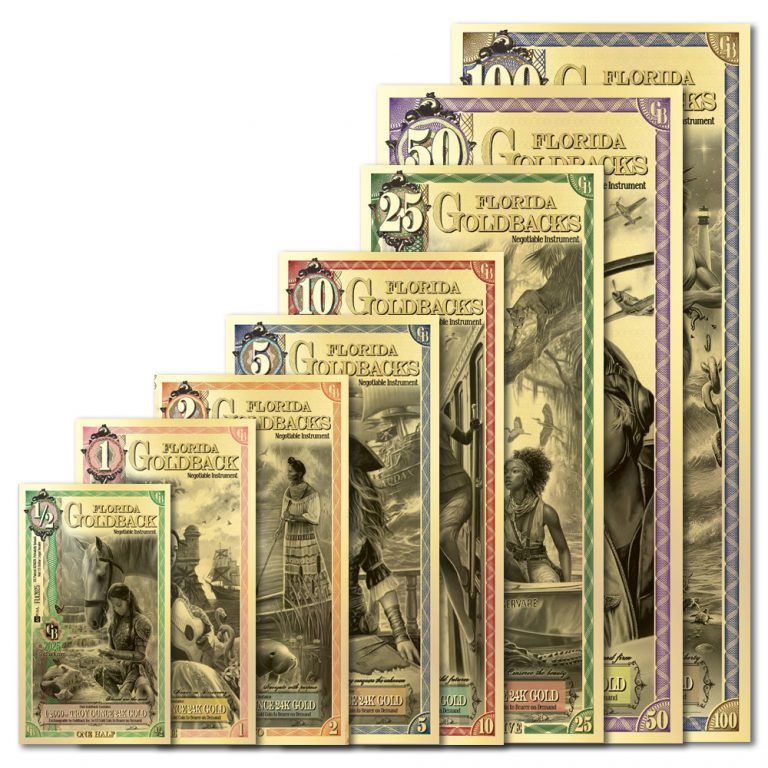 8 Piece Florida Goldback Gold Note Set - CanAm Bullion